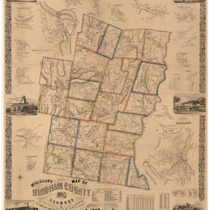 Windham County Vermont 1856 - Old Wall Map Reprint With Homeowner Names ...
