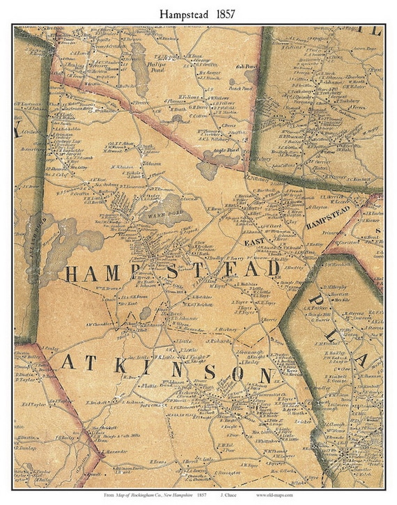 Hampstead 1857 Old Town Map With Homeowner Names New Hampshire - Etsy