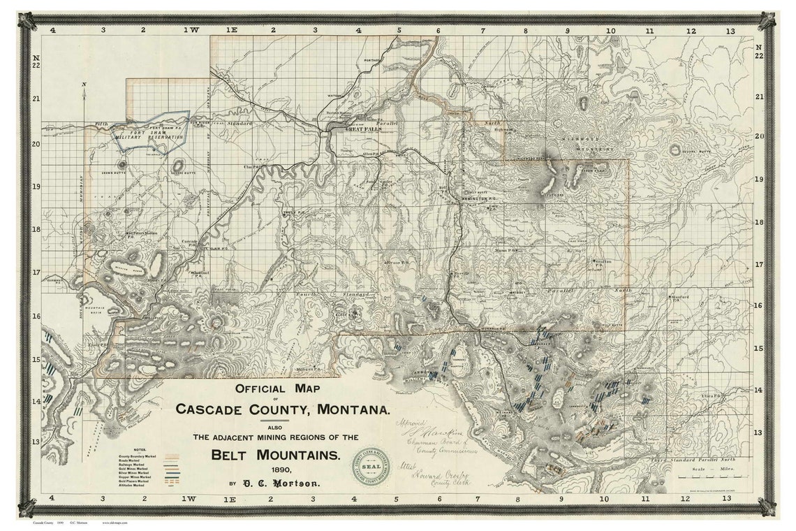 Cascade County Montana 1890 - Old Wall Map - Reprint - Etsy