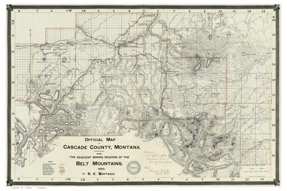 Cascade County Montana 1890 Old Wall Map Reprint | Etsy