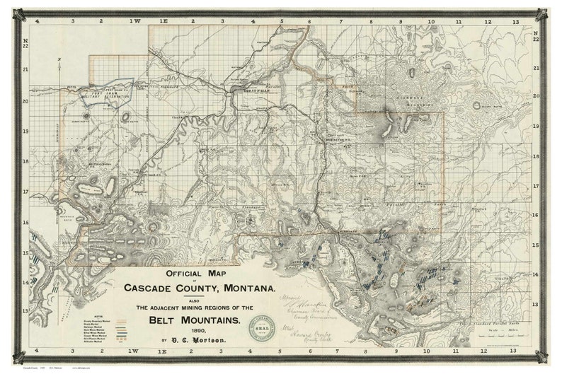 Cascade County Montana 1890 - Old Wall Map - Reprint - Etsy