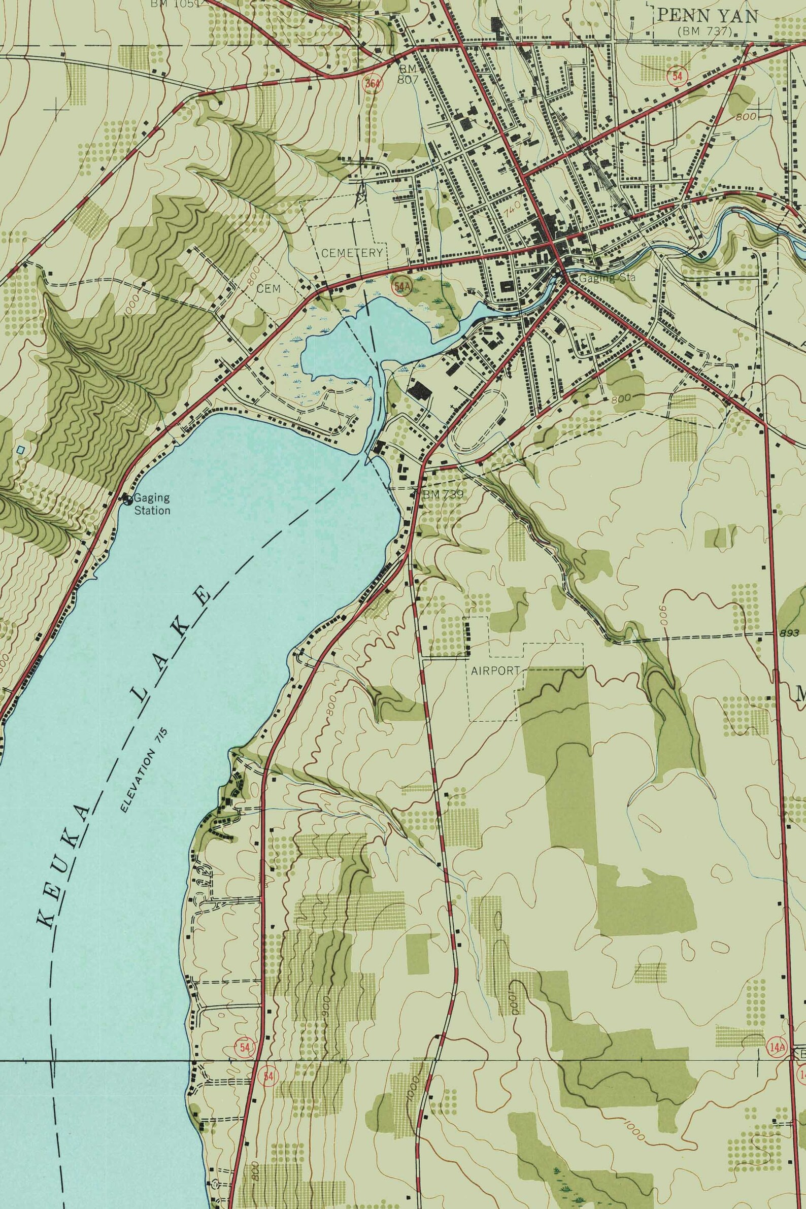 Keuka Lake Ca. 1953 USGS Old Topographic Map Custom Composite Reprint ...