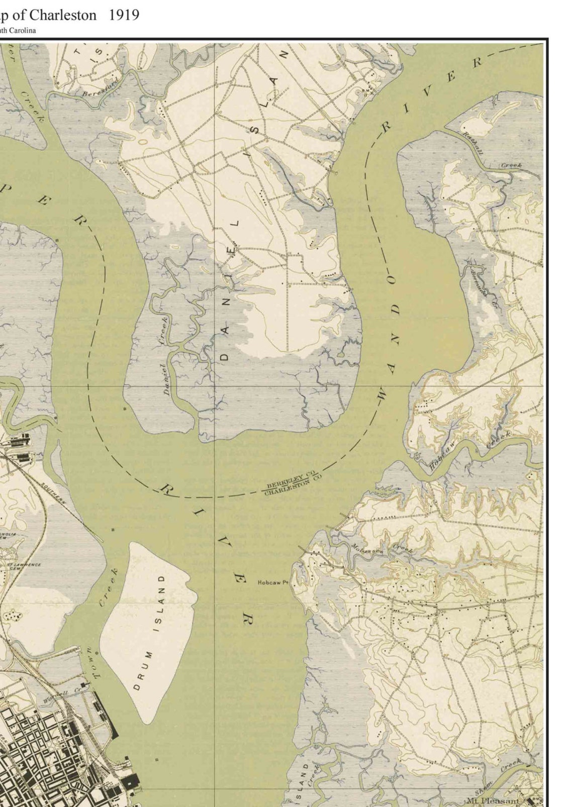Charleston SC 1919 Old Topo Map - USGS Custom Composite Reprint South ...