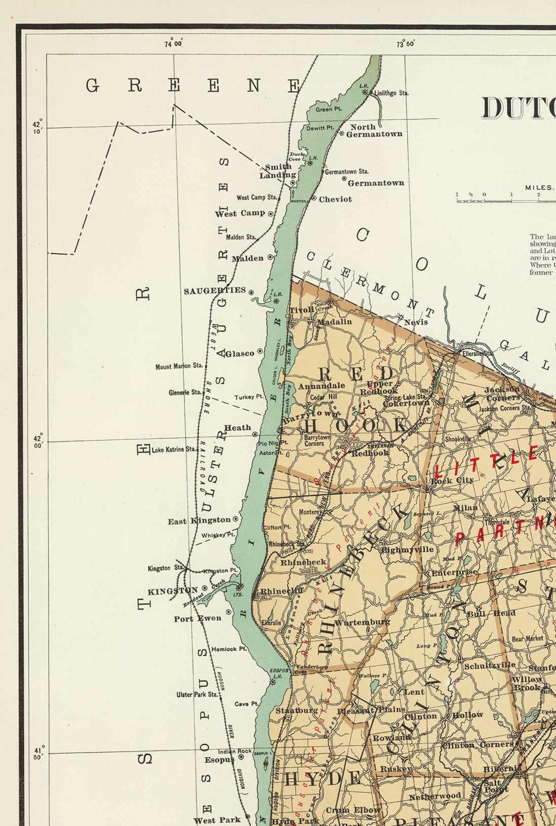 Dutchess County 1895 Map New York Reprint Land Patents Bien State Atlas ...