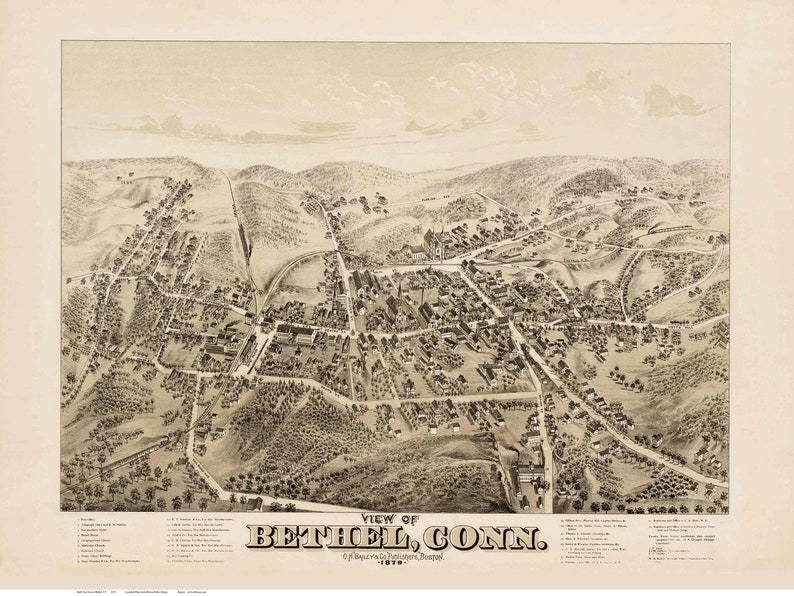 Bethel Connecticut 1879 Birds Eye View CT Reprint - Etsy