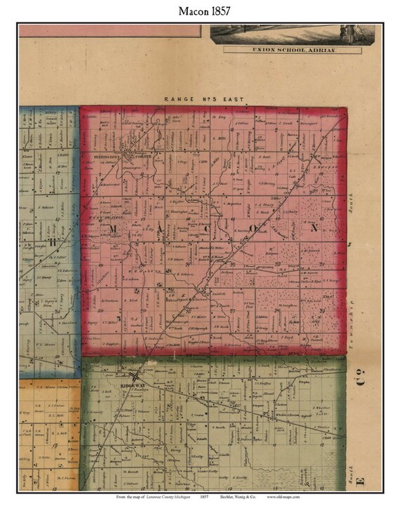 Macon 1857 Old Town Map with Homeowner Names Michigan | Etsy