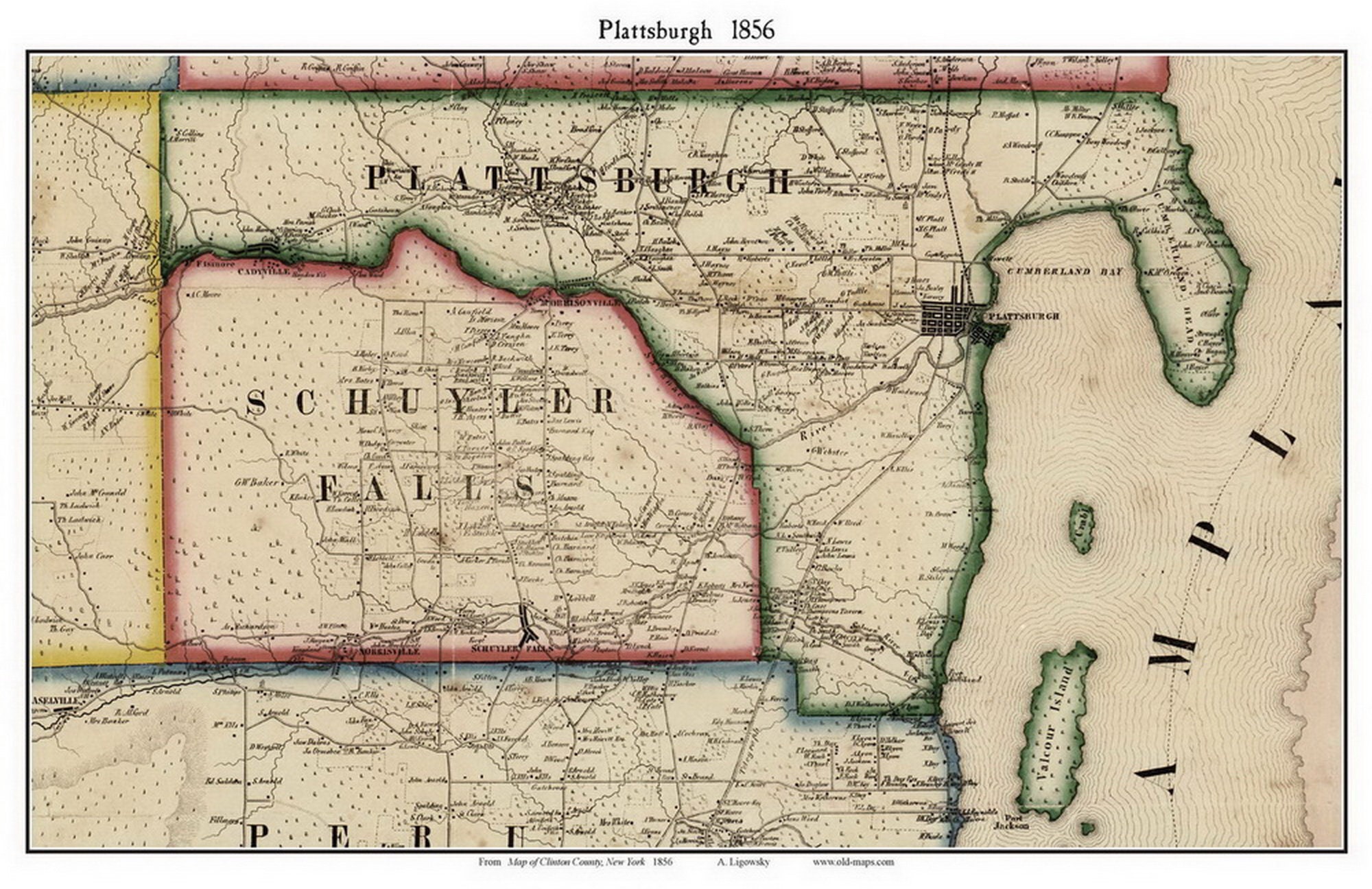 Plattsburgh 1856 Old Town Map with Homeowner Names New York - Etsy España