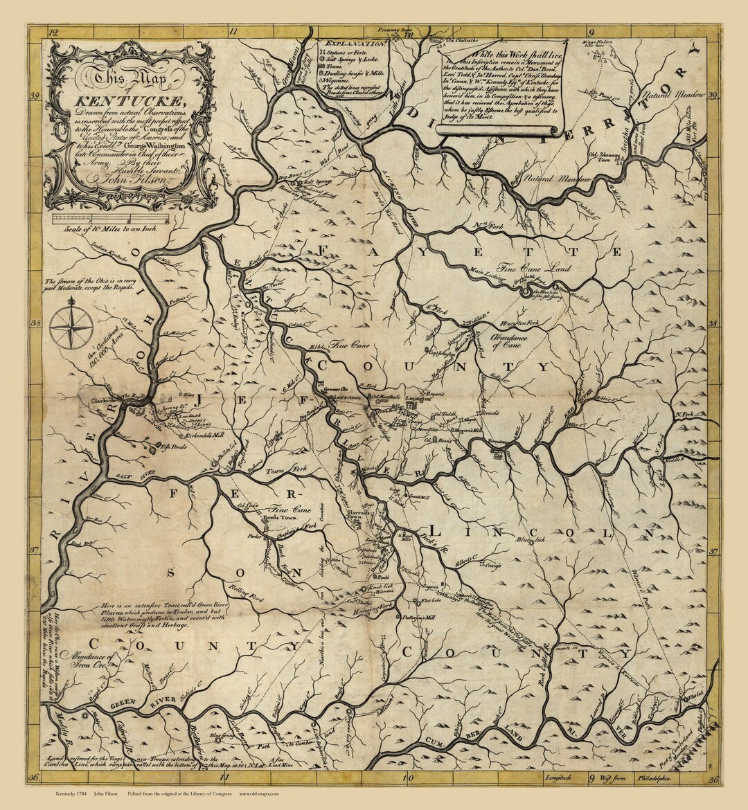 Kentucky 1784 A - State Map Filson - Old Map Reprint - Etsy