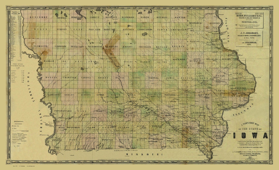 Iowa 1851 - State Map Reprint - Etsy