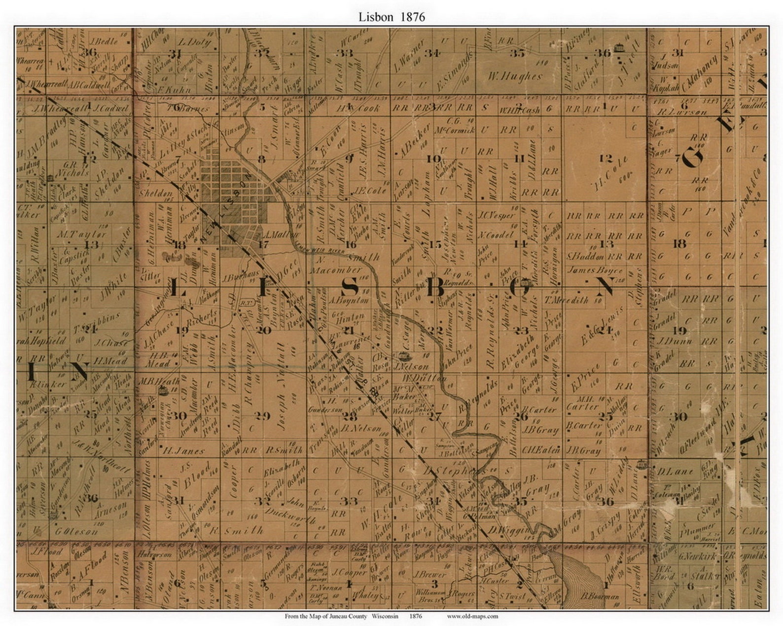 Lisbon 1876 - Old Town Map With Homeowner Names - New Lisbon ...
