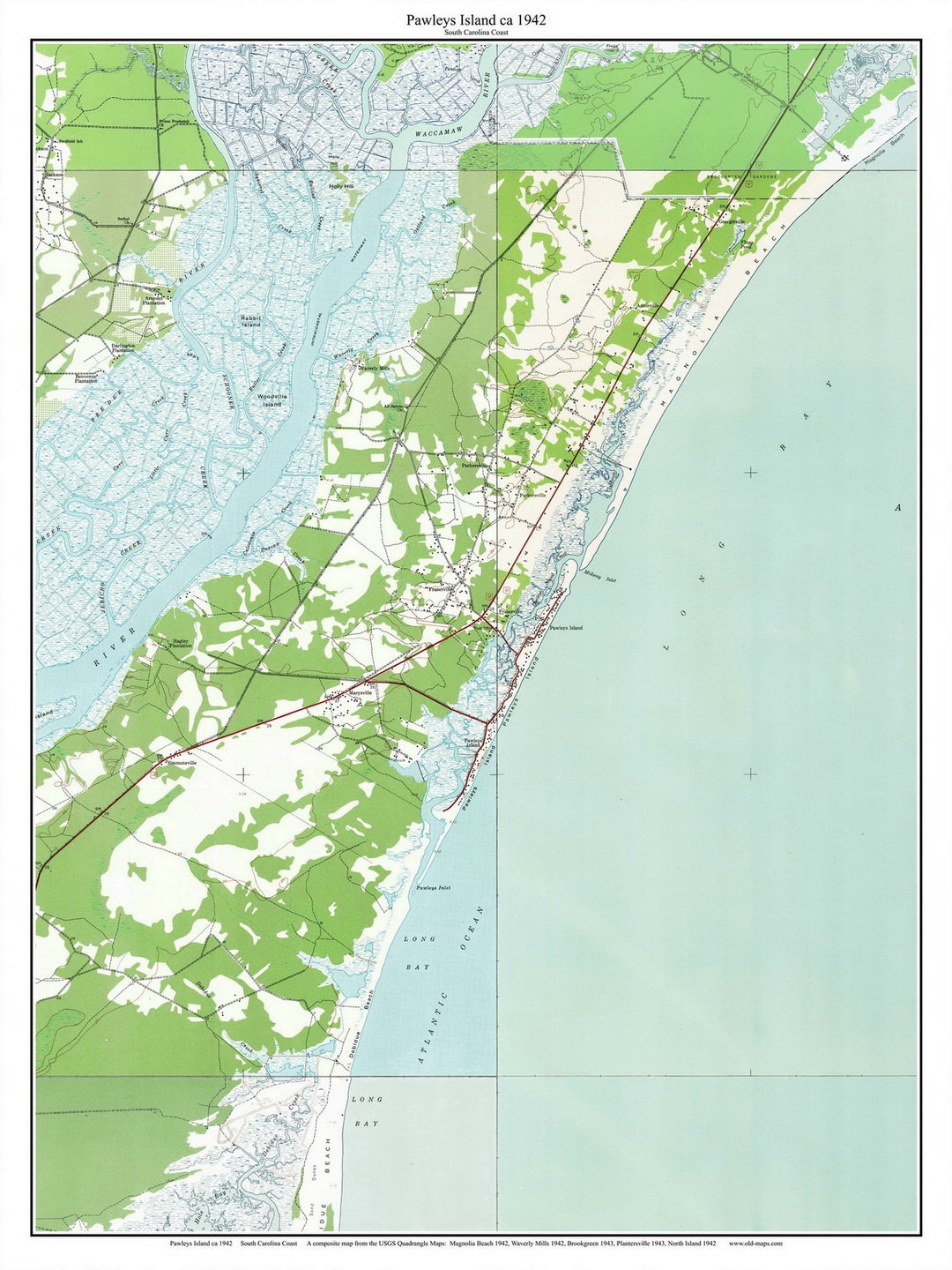 Pawleys Island 1942 Map Reprint - Magnolia Beach - 7x7 Old Topographic ...