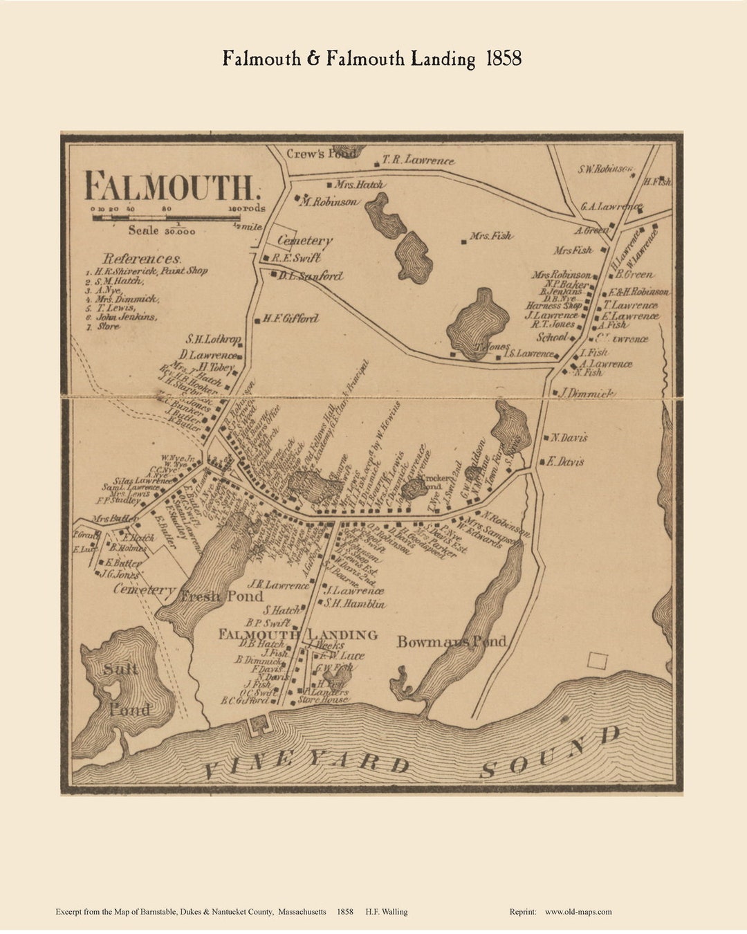 Falmouth Falmouth Landing 1858 Old Town Map Custom Print - Barnstable ...