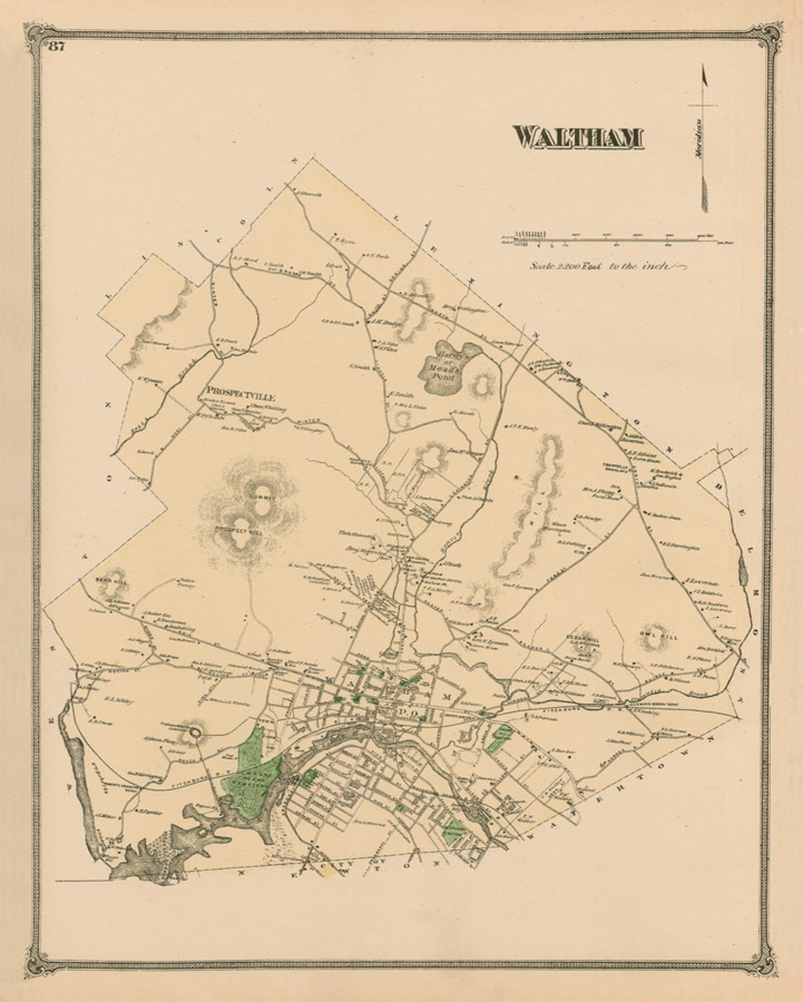Waltham 1875 Old Town Map Reprint Middlesex County | Etsy