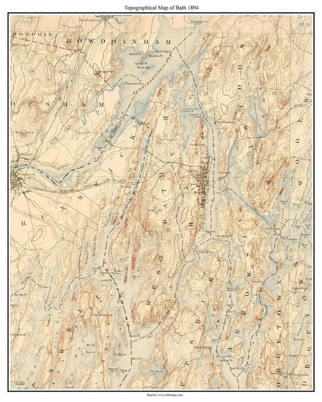 Bath 1894 Old Topographic Map USGS Custom Composite Reprint Maine - Etsy
