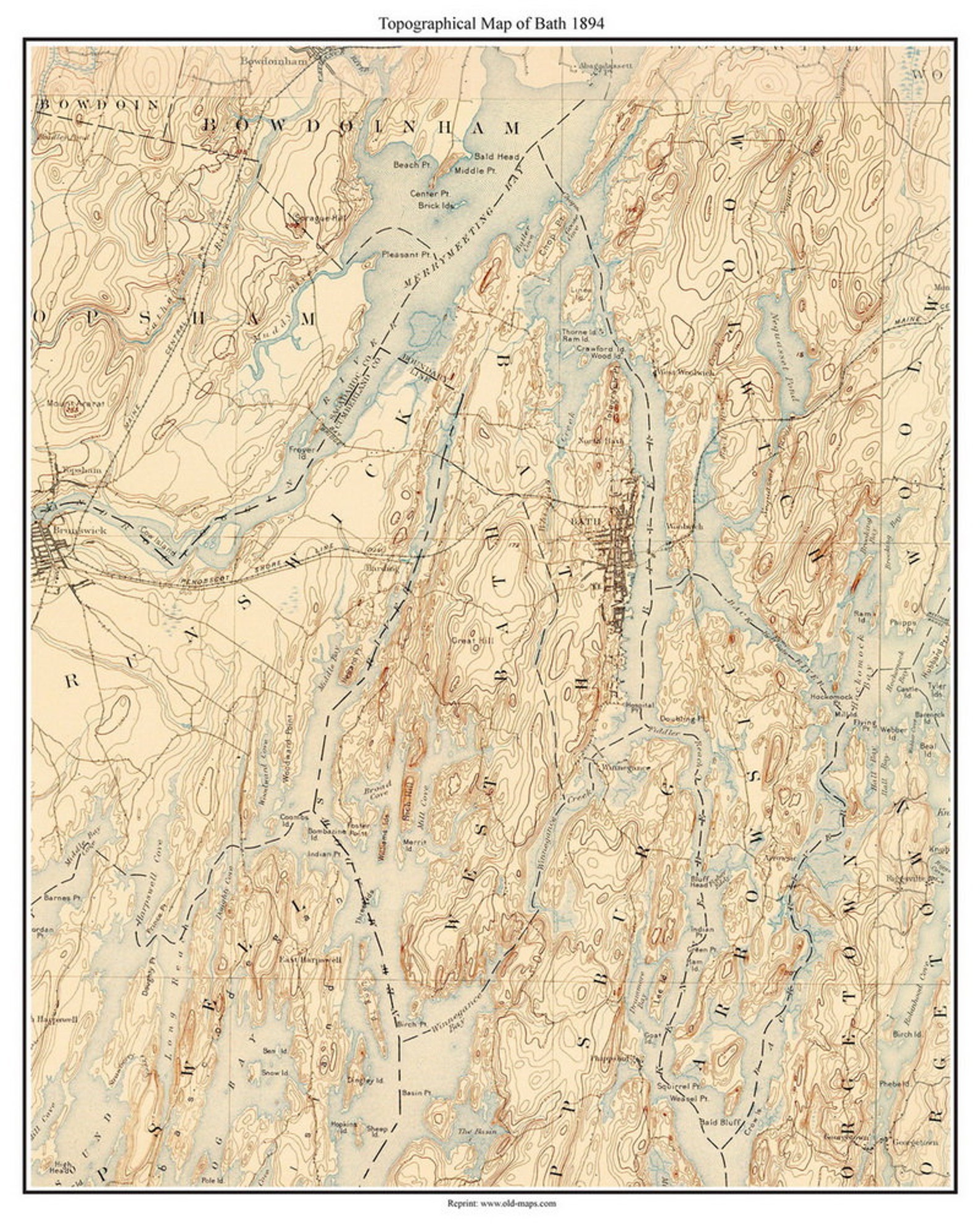 Bath 1894 Old Topographic Map USGS Custom Composite Reprint Maine - Etsy