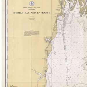 Mobile Bay 1933 Nautical Old Map Reprint - Alabama - Fairhope Bon ...