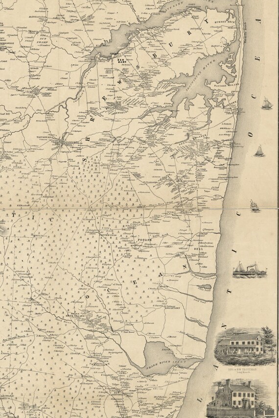 Ocean 1851 Old Town Map with Homeowner Names Shark River Inlet | Etsy