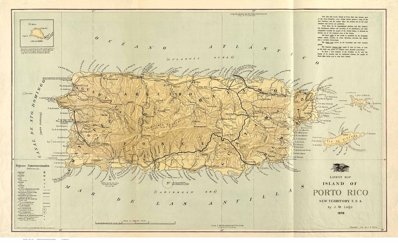 Puerto Rico 1898 Old Map West Indies Island Caribbean - Etsy
