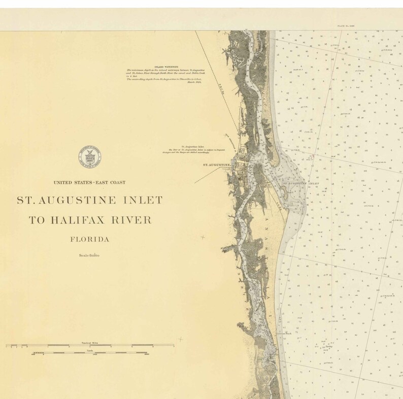 St Augustine Inlet to Halifax River 1925 Nautical Map - Etsy UK
