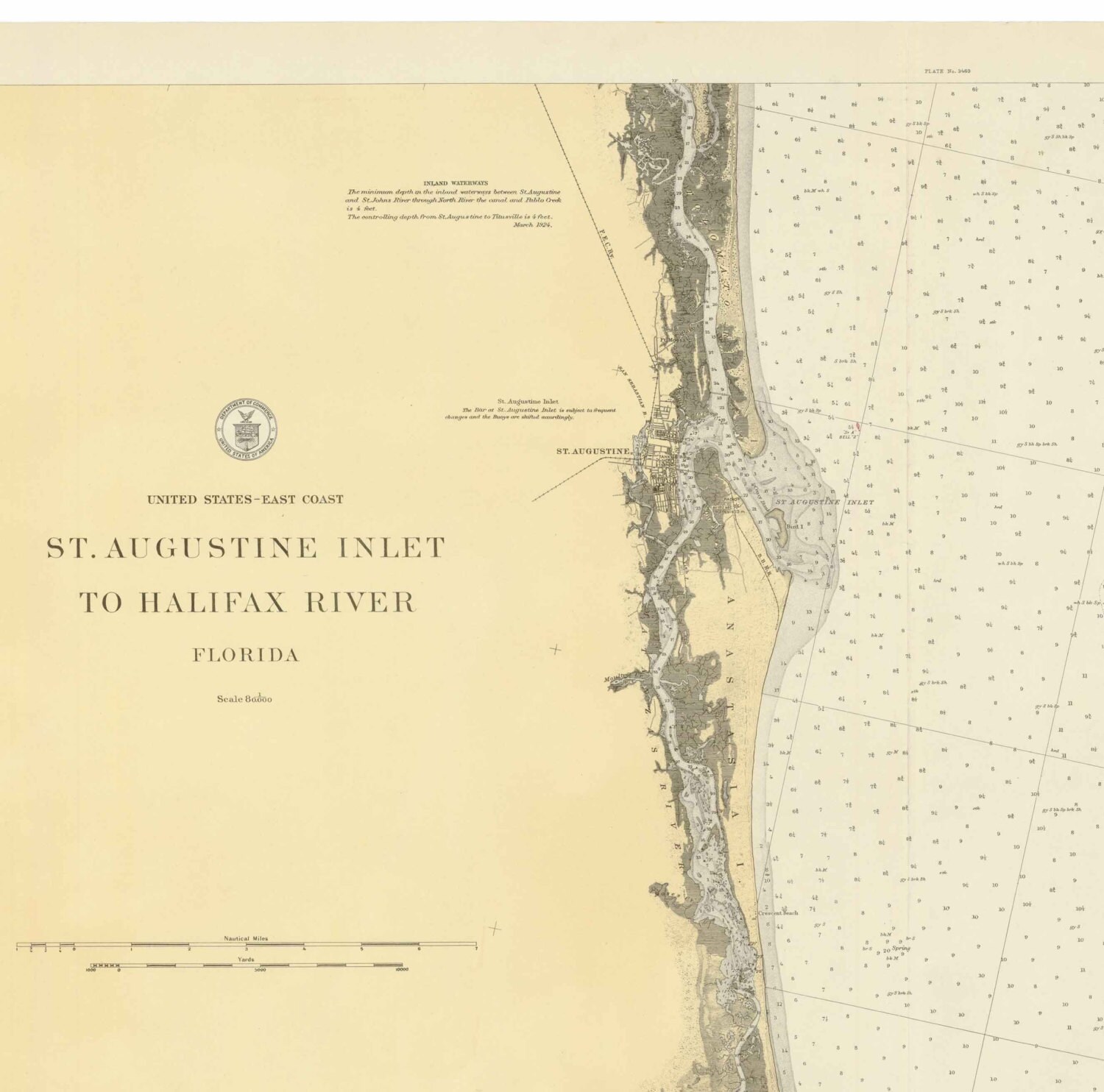 St Augustine Inlet to Halifax River 1925 Nautical Map | Etsy