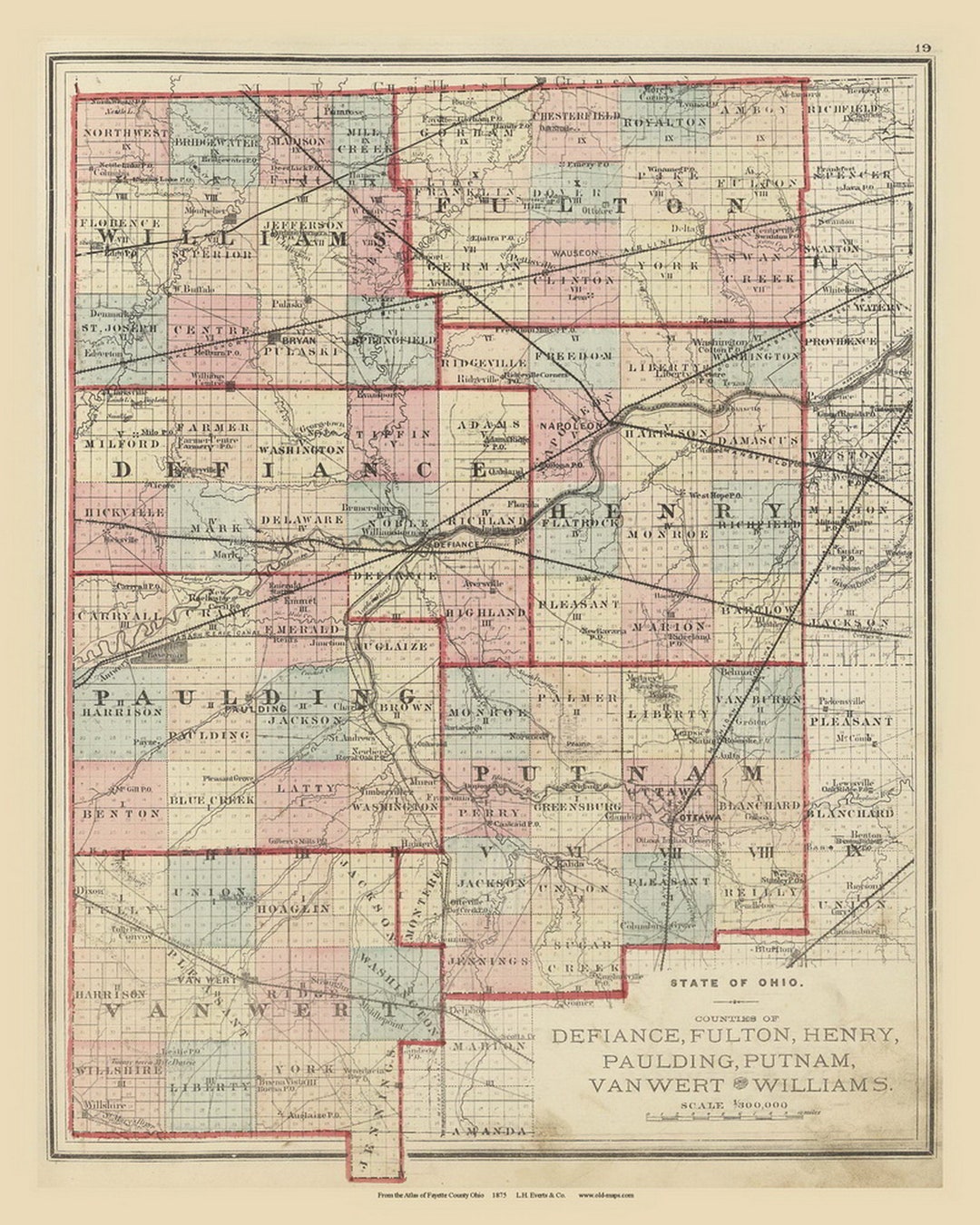 Defiance County 1875 - Old Town Map Reprint - Fayette County Ohio ...