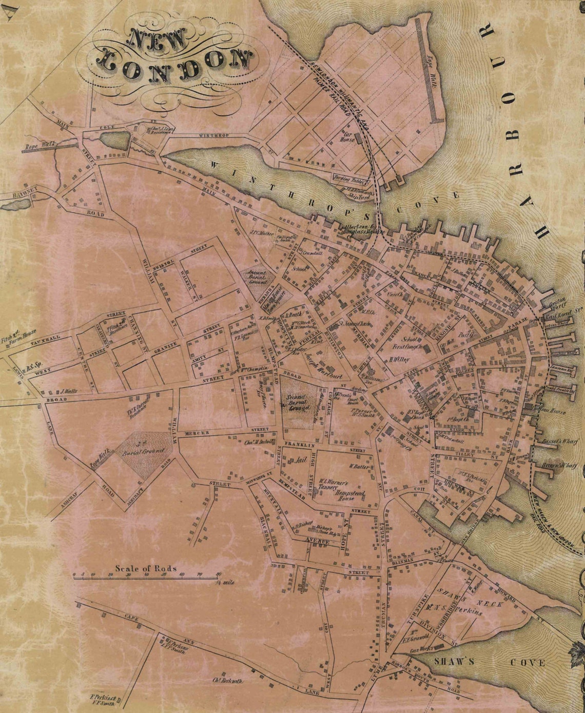 New London County Connecticut 1854 Old Wall Map Reprint | Etsy