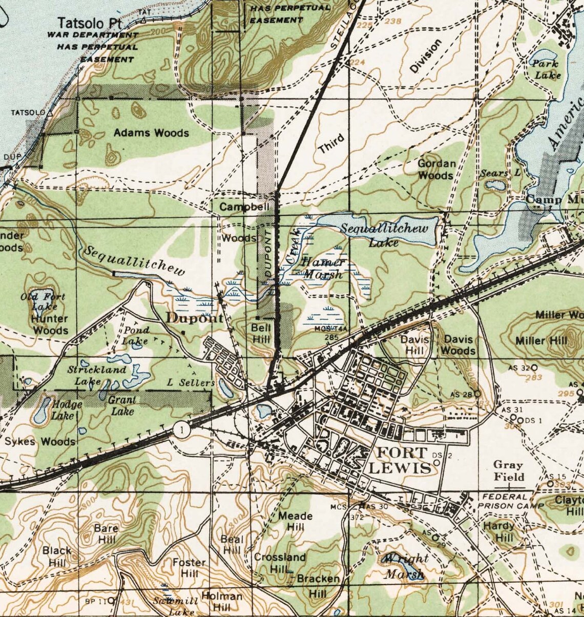 Fort Lewis Ca. 1940 USGS Old Topographic Map Custom | Etsy