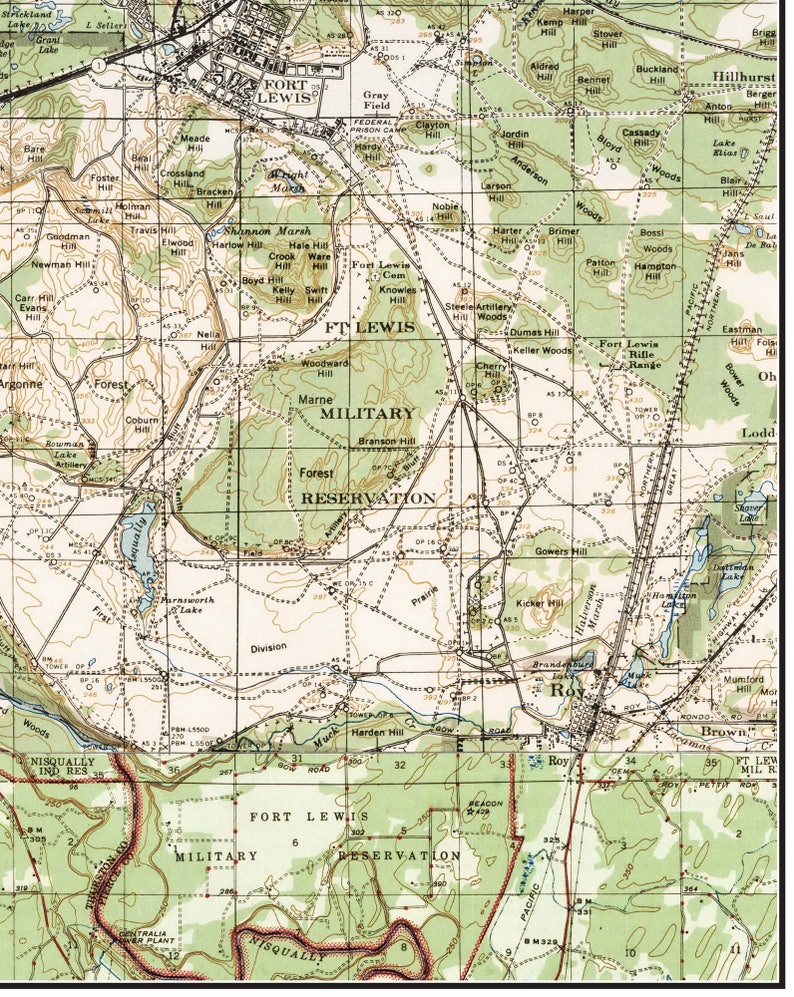 Fort Lewis - Ca. 1940 - USGS Old Topographic Map Custom Composite ...