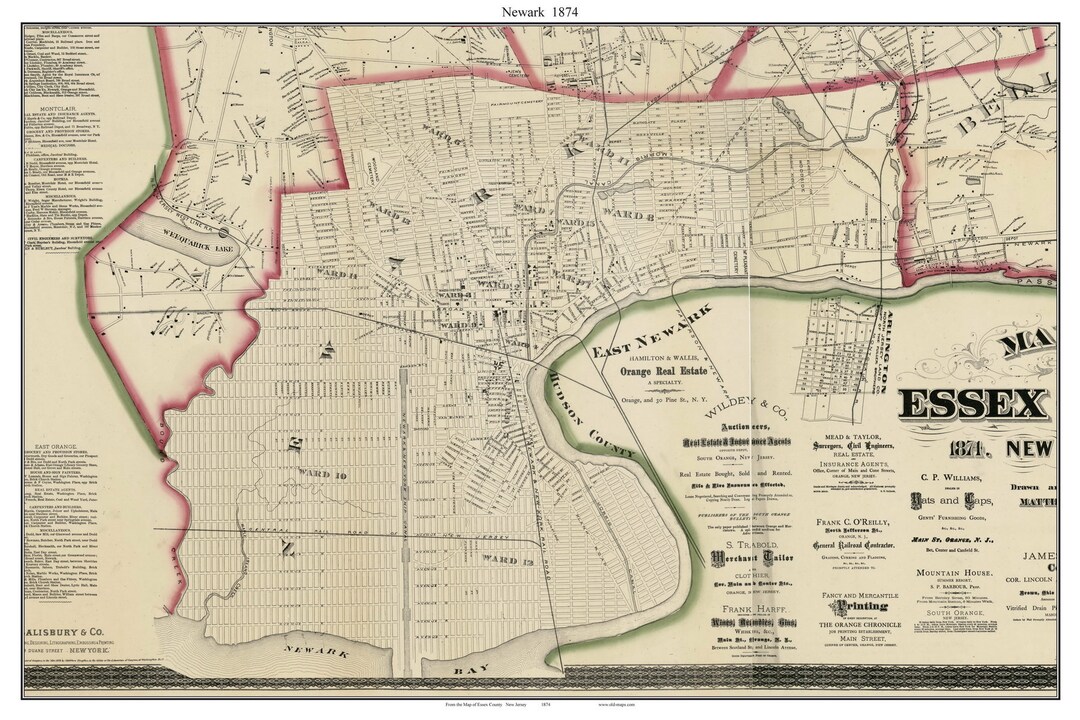 Newark 1874 Old Town Map With Homeowner Names New Jersey - Etsy