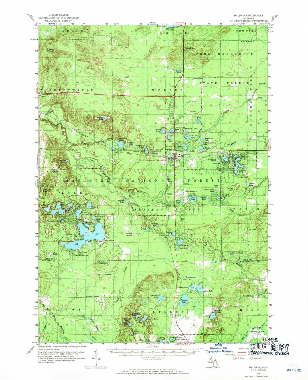 Baldwin 1959 1971 Old Topo Map Big Star Lake Idlewild - Etsy