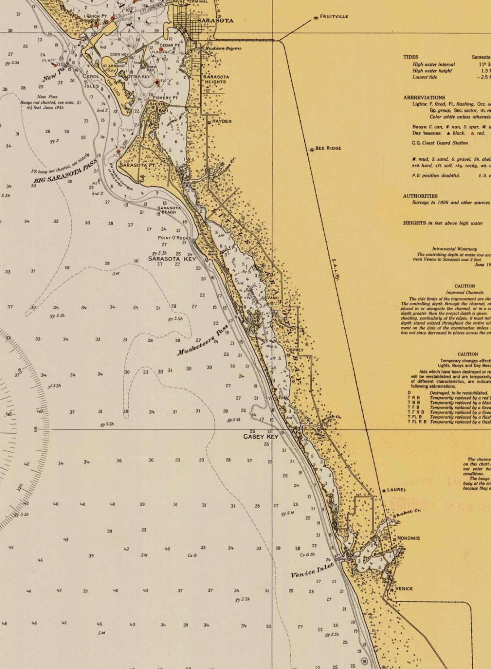 Lemon Bay to Passage Key Inlet 1930 Nautical Map Sarasota | Etsy