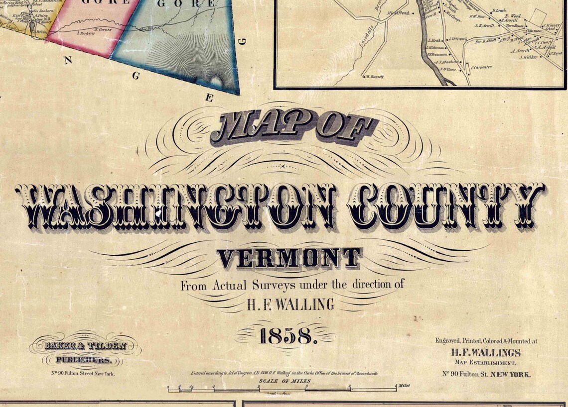 Washington County Vermont 1858 Old Wall Map Reprint With - Etsy