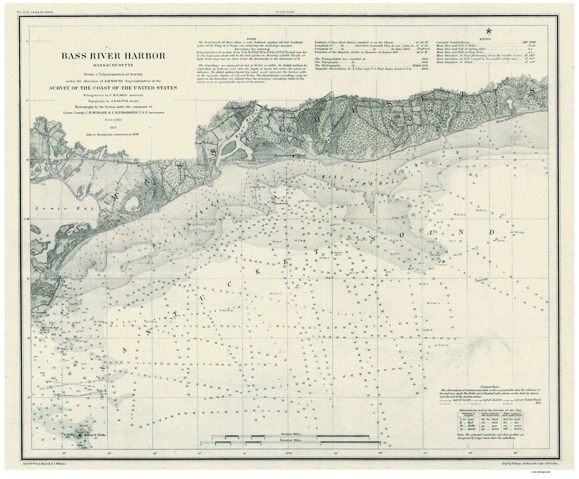 Bass River Harbor MA 1857 Nautical Map Reprint AC - Etsy