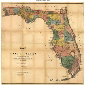 Florida 1856 State Map by Drew Reprint - Etsy