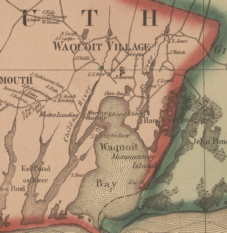 Cape Cod 1858 Map - Wall Map Reprint With Homeowner Names - Barnstable ...