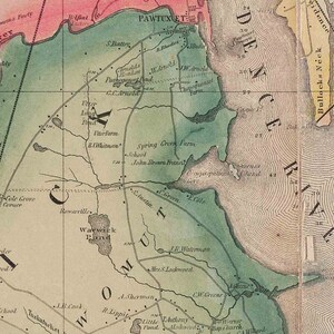 Kent County, Rhode Island - 1855 Old Map Homeowner Names Custom Reprint ...