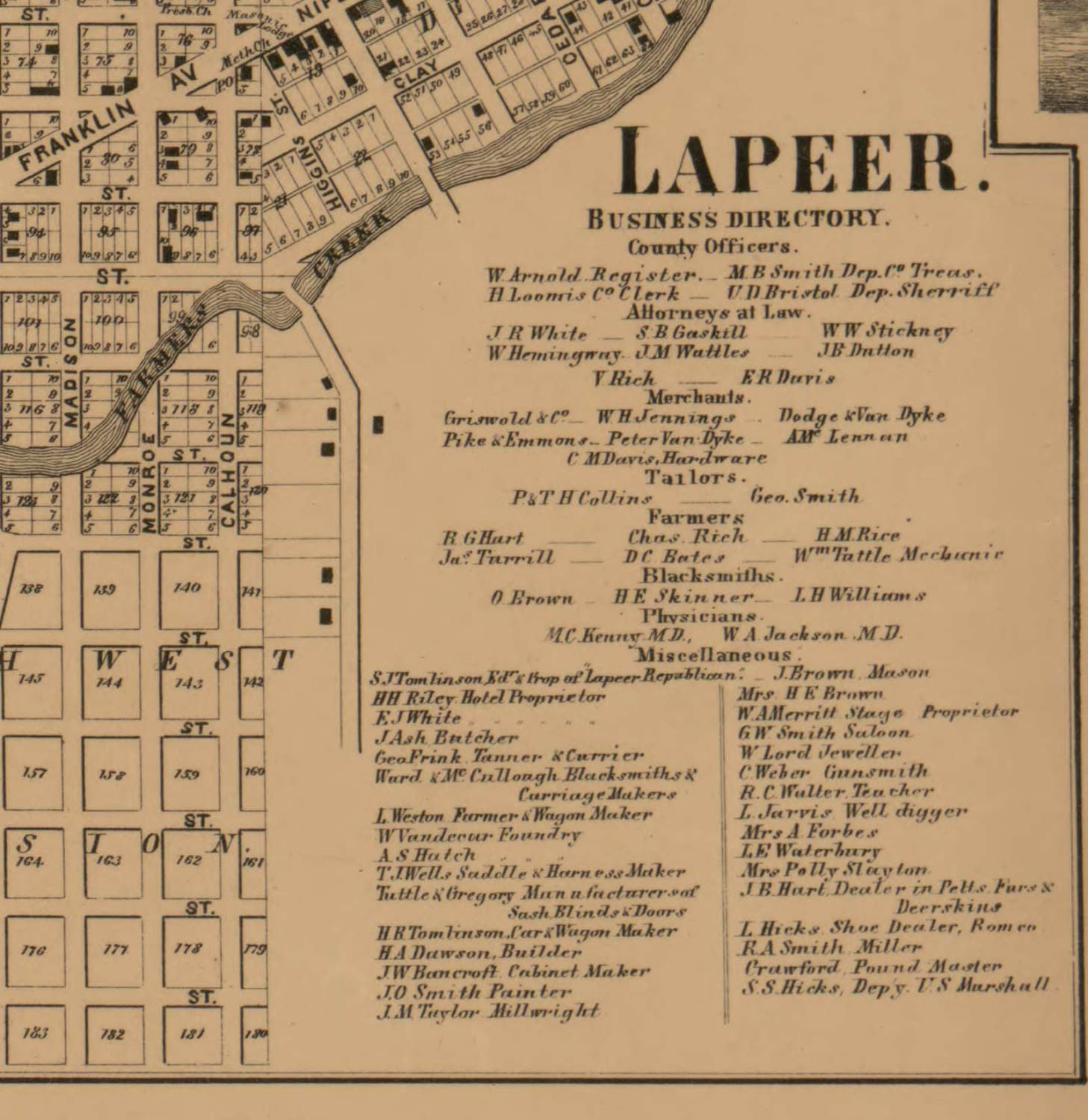 Lapeer County Michigan 1863 Wall Map Reprint With Homeowner | Etsy