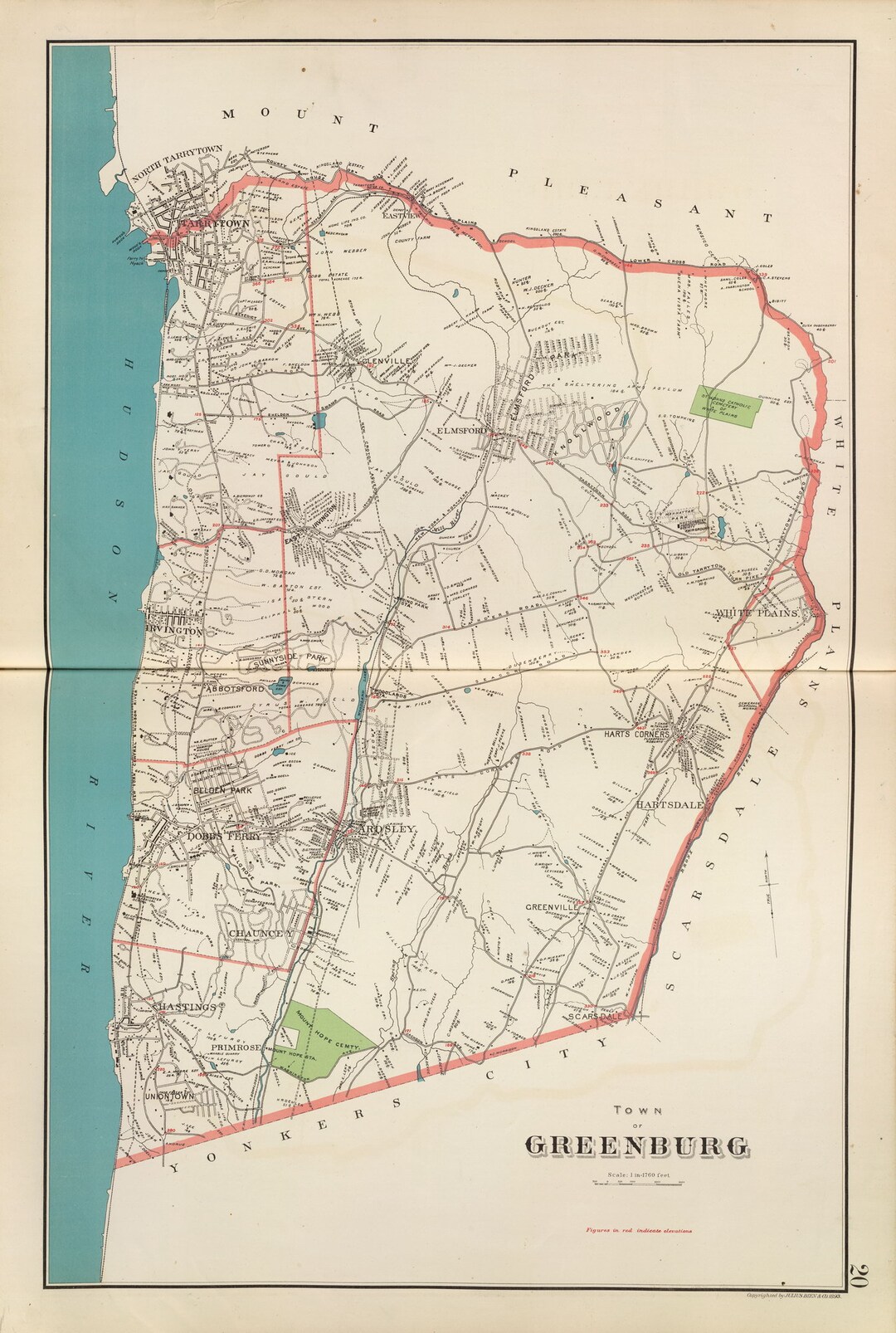 Greenburg 1893 - Old Town Map Reprint - Westchester County, New York ...