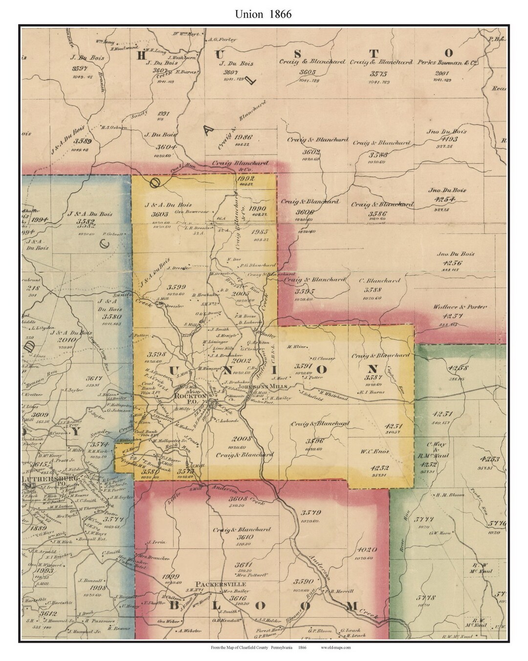 Union 1866 Old Town Map With Homeowner Names Pennsylvania Reprint ...