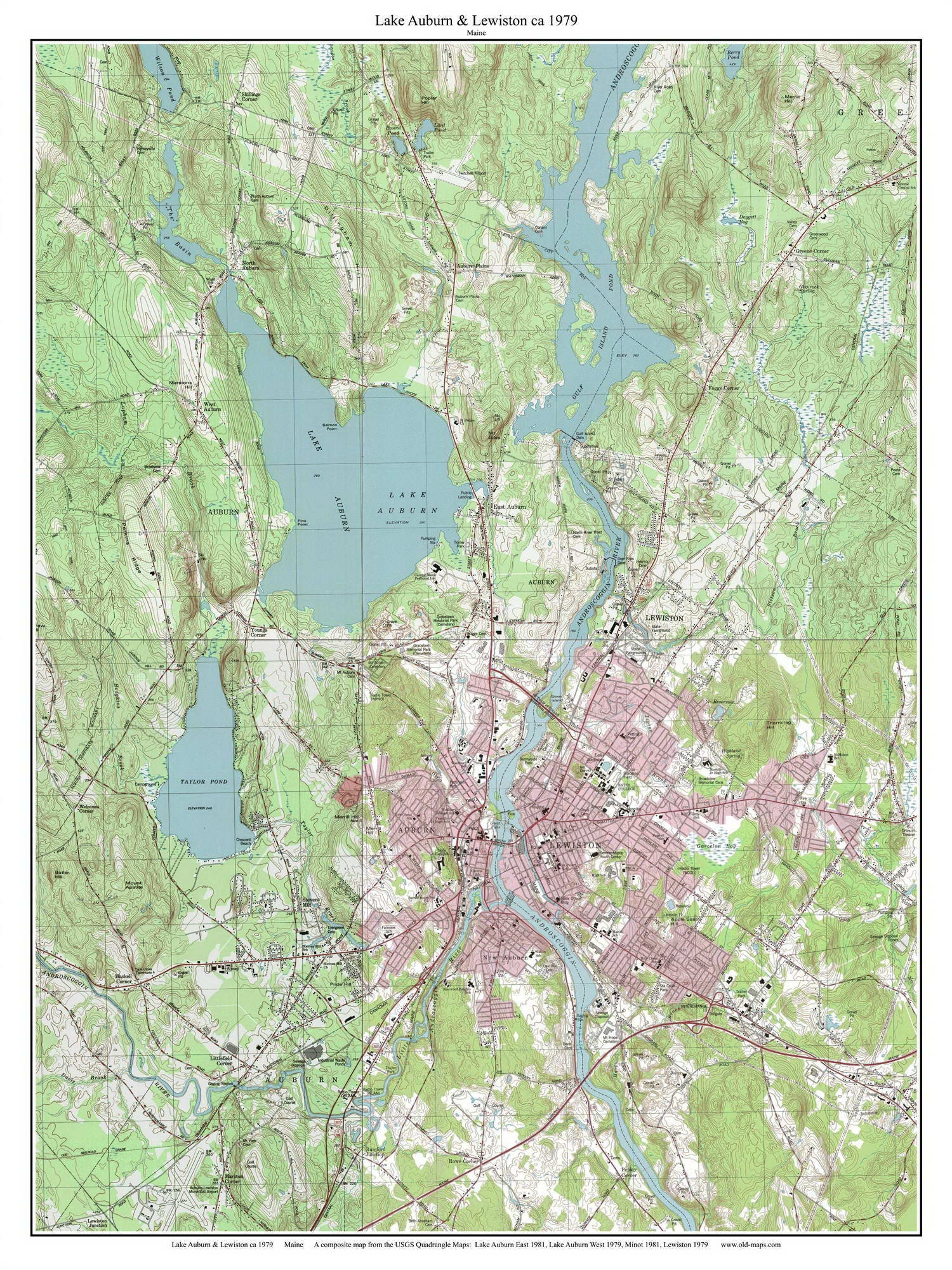 Lake Auburn & Lewiston 1979 Topographic Map USGS 7x7 Custom Composite ...