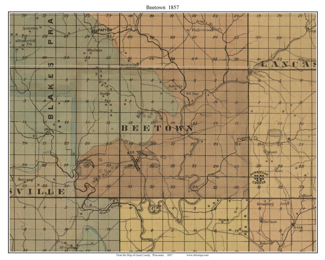 Beetown 1857 - Old Town Map With Homeowner Names - Wisconsin - Reprint ...