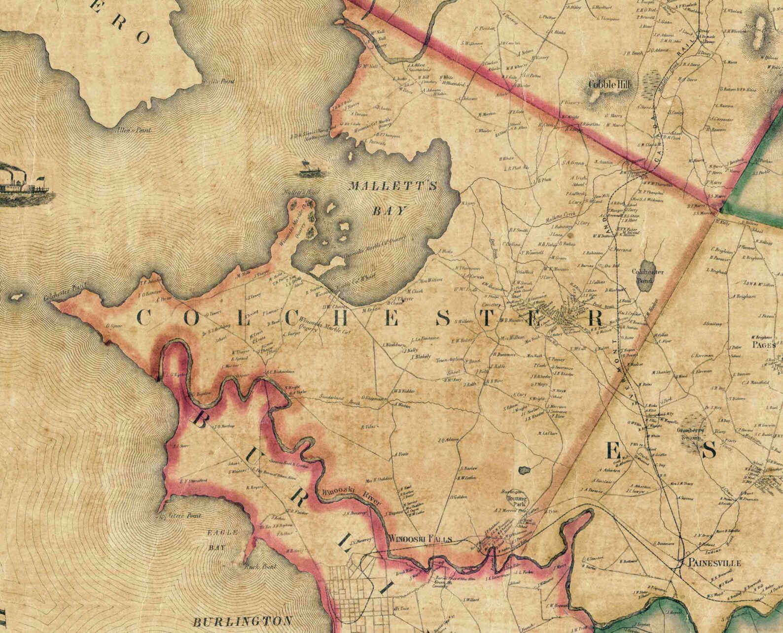 Chittenden County Vermont 1857 Old Wall Map Reprint With - Etsy