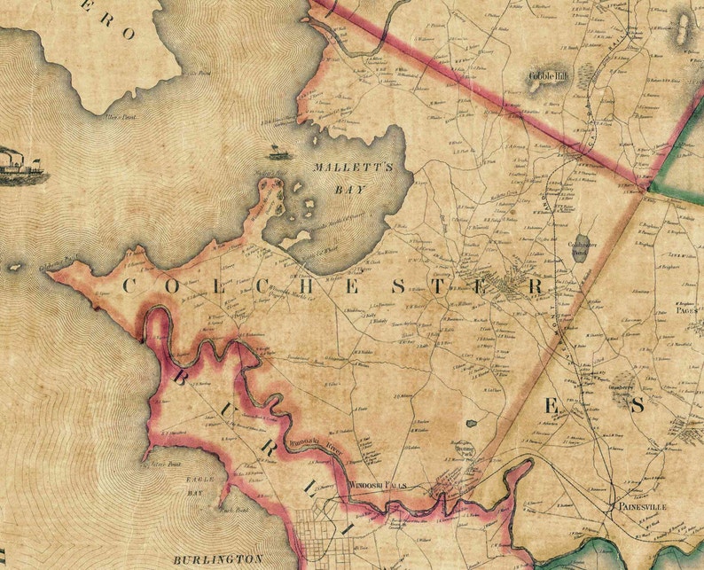 Chittenden County Vermont 1857 Old Wall Map Reprint With - Etsy