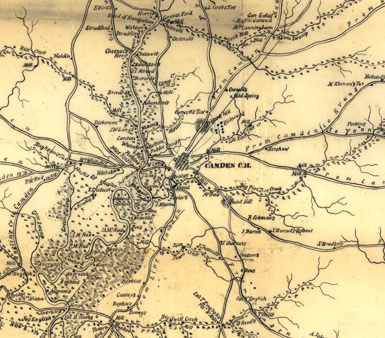 Kershaw District South Carolina 1825 - County Wall Map - Homeowner ...