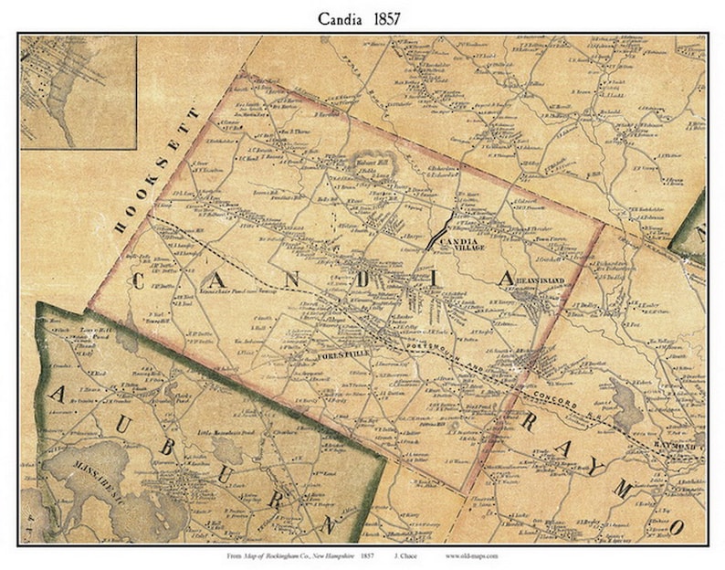 Candia 1857 Old Town Map With Homeowner Names New Hampshire - Reprint ...