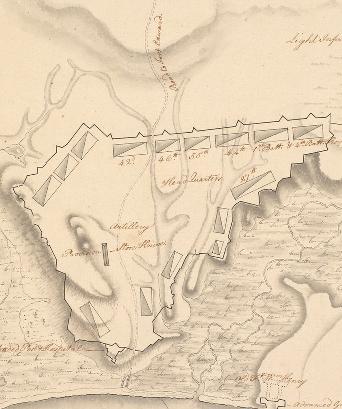 Lake George 1758 Map of Military Camp Manuscript Reprint - Etsy