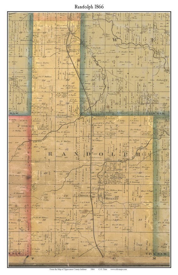 Randolph 1866 Old Town Map With Homeowner Names Indiana Romney | Etsy