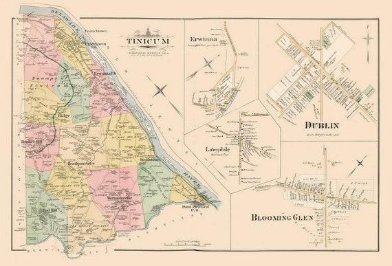Tinicum 1891 Old Town Map and Erwinna Dublin Lawndale | Etsy