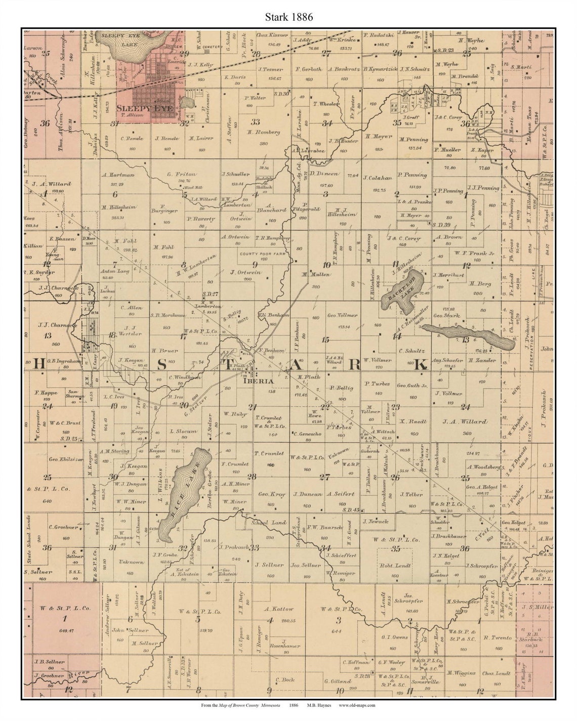 Stark 1886 Old Town Map With Homeowner Names Minnesota Iberia | Etsy