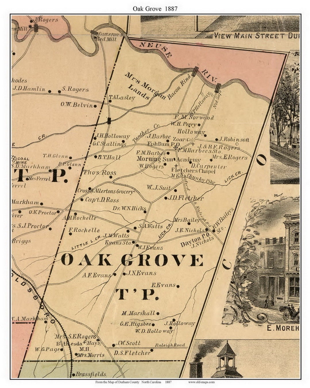 Oak Grove 1887 Old Town Map With Homeowner Names - North Carolina ...